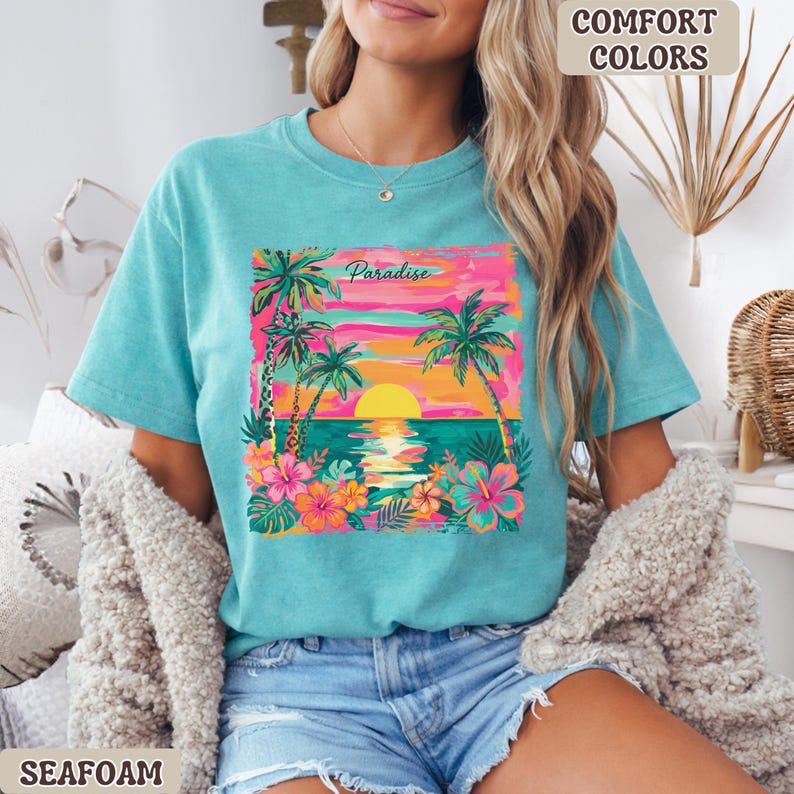 Tropical Sunset Beach Shirt Comfort Colors Vacation Outfit Tee, Cruise ...