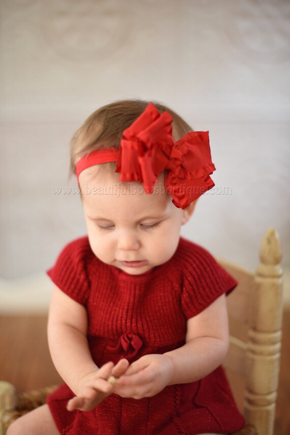 Red hair bow headband baby store