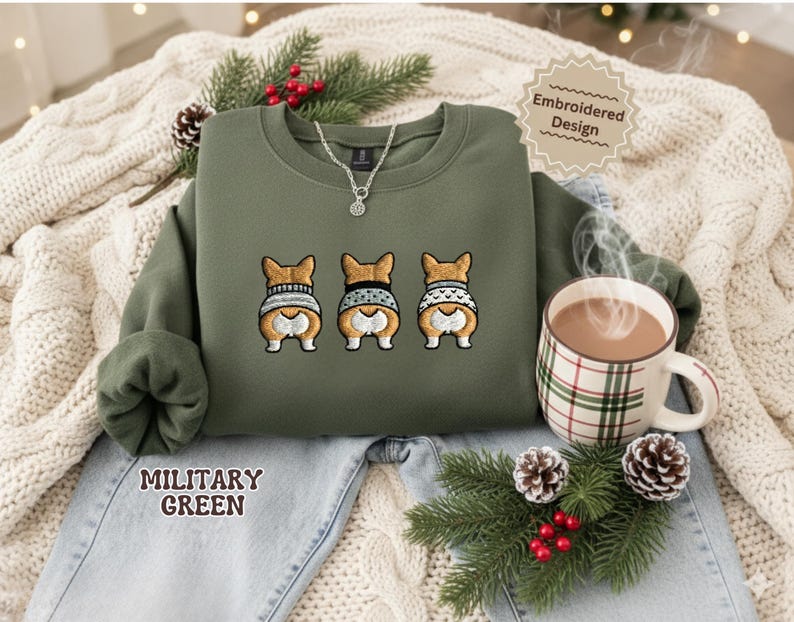 Funny Corgi Butt Sweatshirt, Embroidered Dog Lover Crewneck, Cute Corgi ...