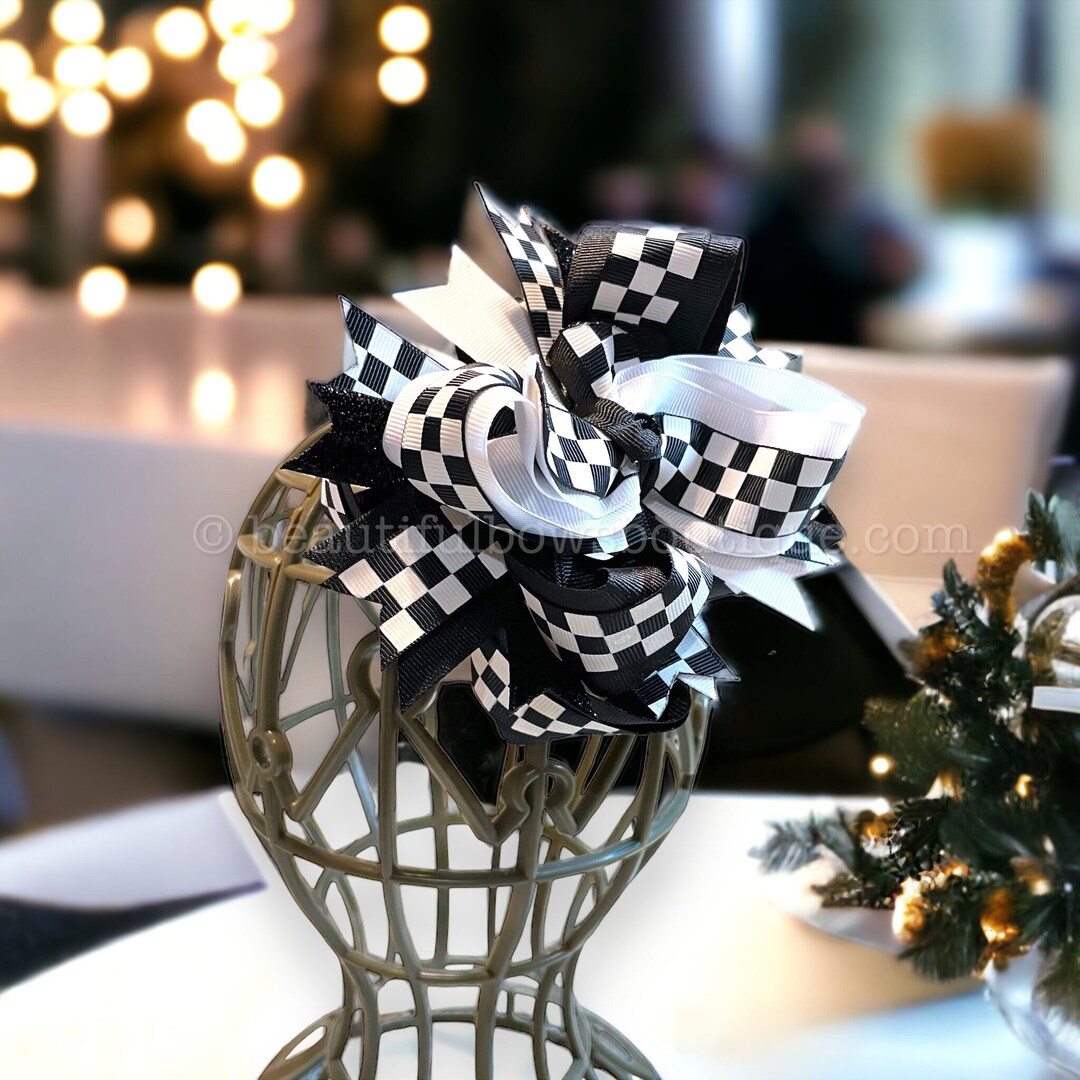 Checkered Flag Bow Racing Checker Flag Black and White Pigtail - Etsy