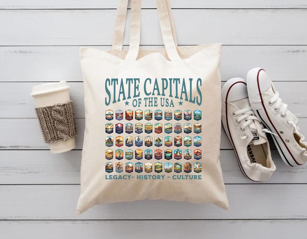 Tote Bag US State Capitals Gift for Travel Lover Hiking Bag Outdoor ...