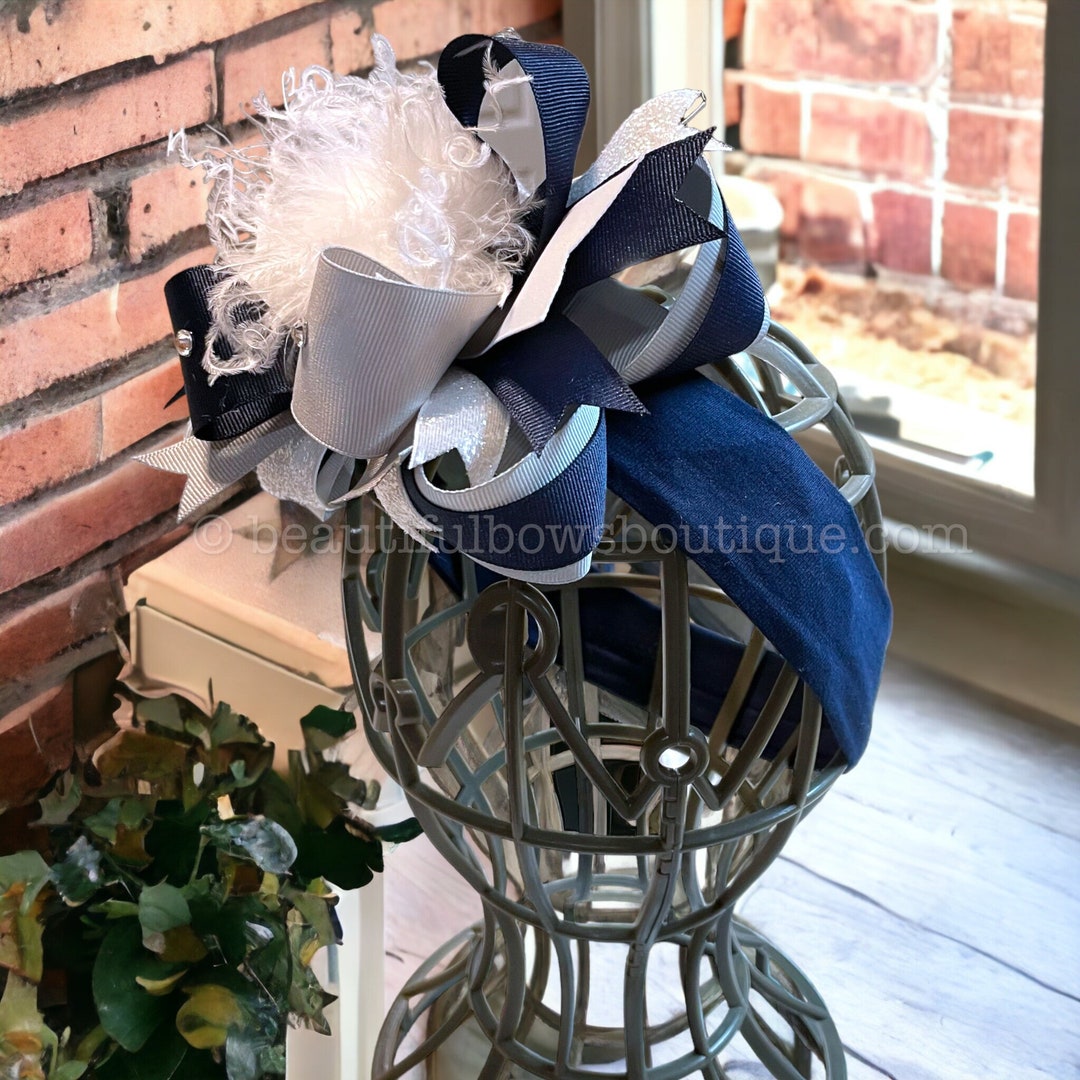 School Spirit Bow Custom Team Bows Navy and Gray Hair Accessories ...