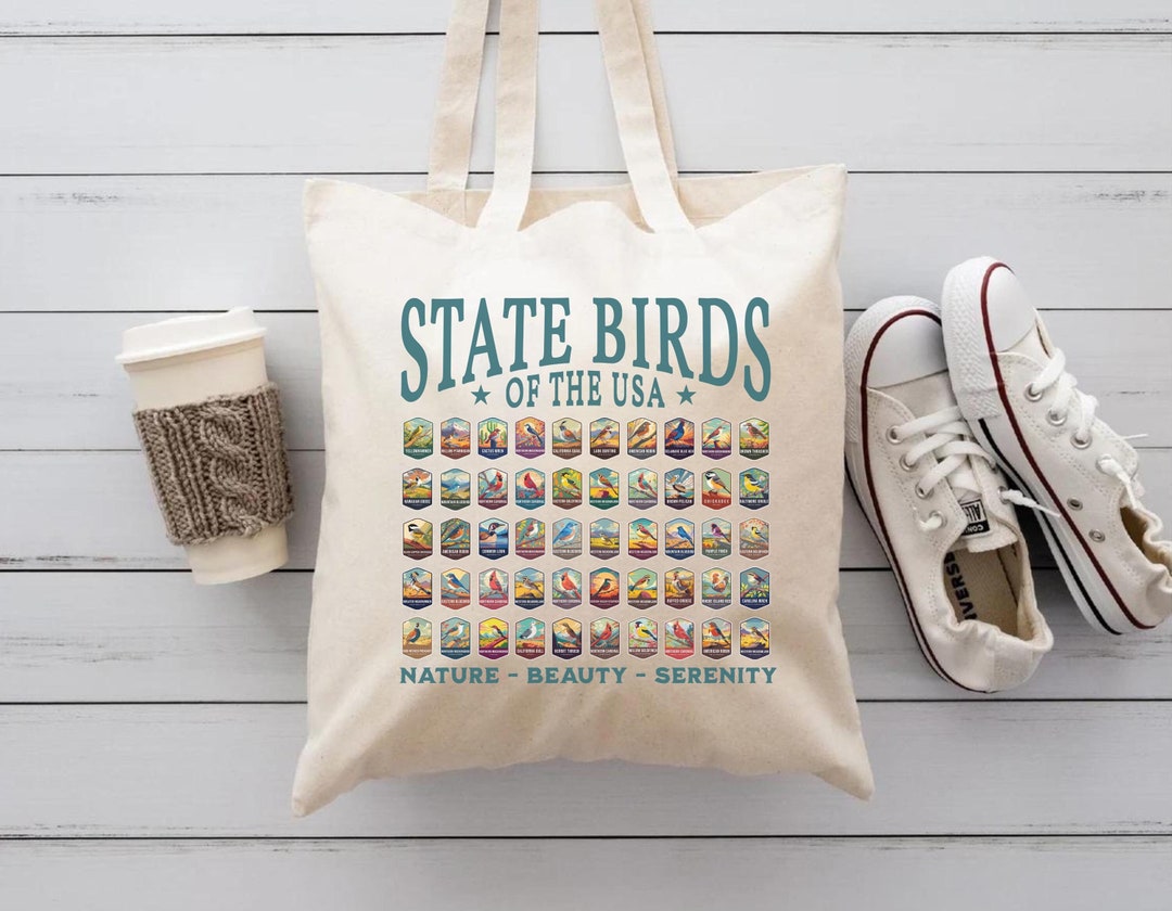 Birds Tote Bag US State Birds Gift for Nature Lover Hiking Bag Outdoor ...