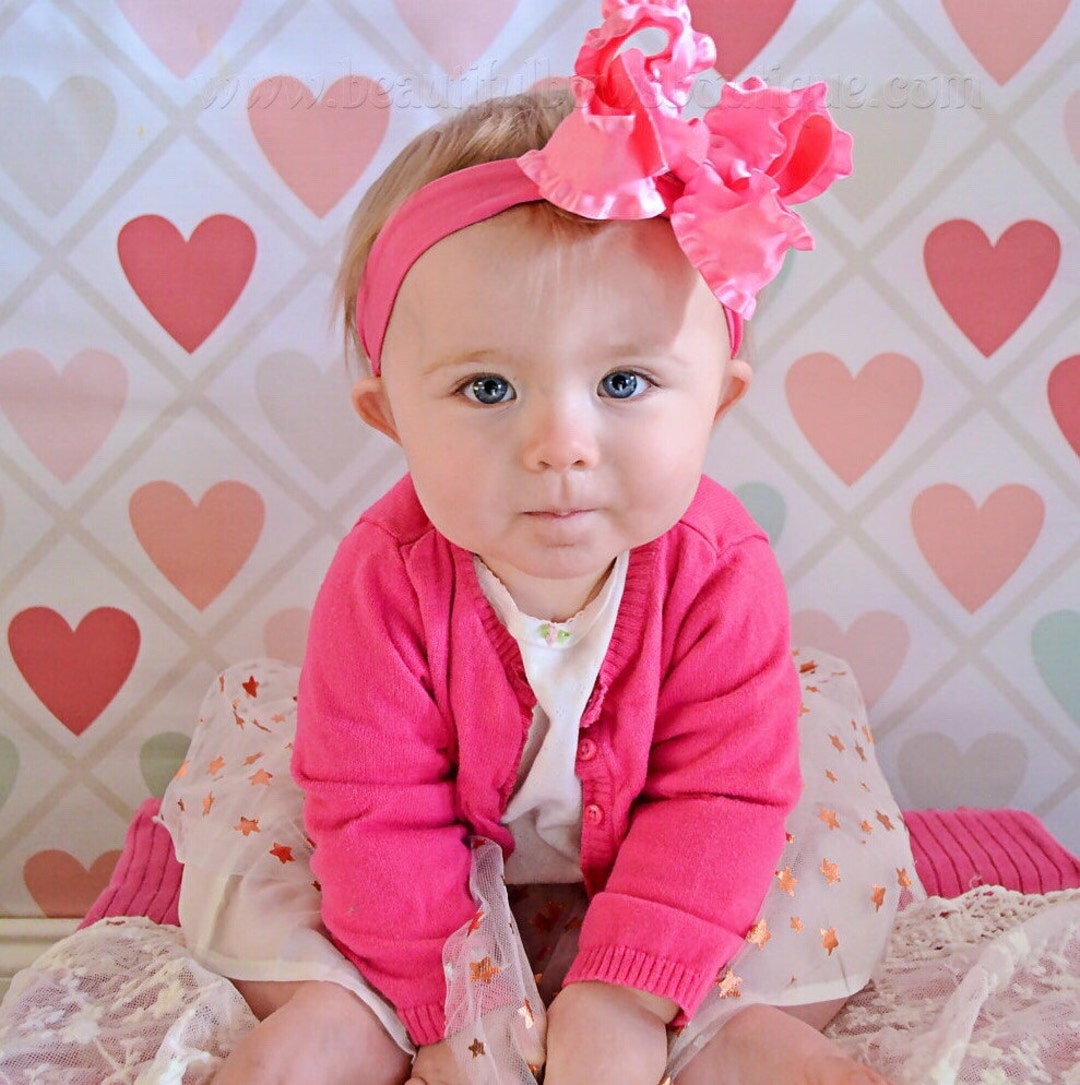Ruffle Hot Pink Boutique Hair Bow or Baby Headband,ruffled Ribbon Baby ...