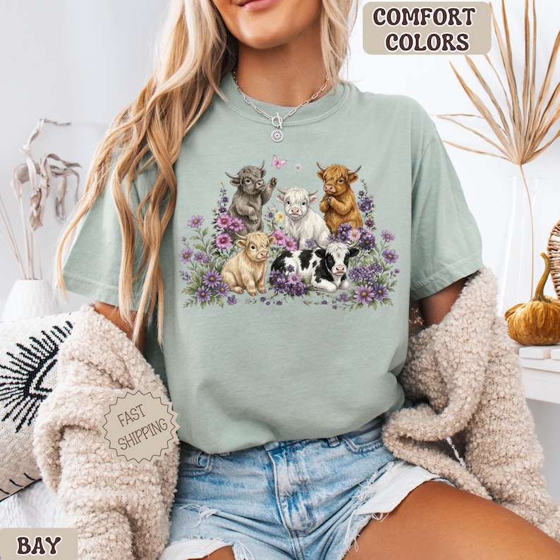 Highland Cow Shirt Comfort Colors, Floral Cow Shirt, Cow Lover Gift ...