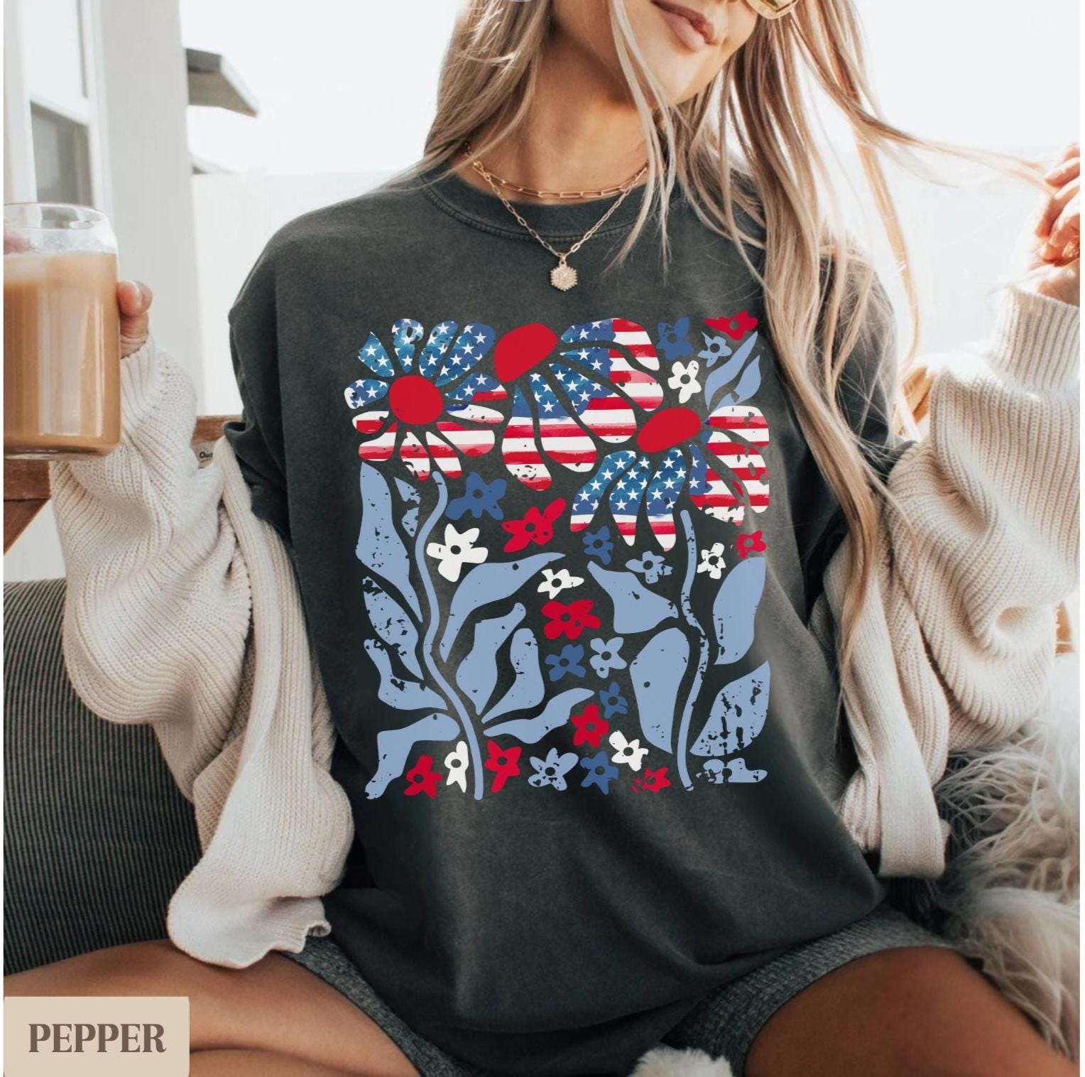 Patriotic Teacher Shirt, Boho USA Graphic Tee, Red White Blue ...