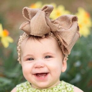 Big Burlap Hair Bow Baby Headband Headwrap Toddler Girls, Burlap Baby Headband, Huge Burlap Bow ...