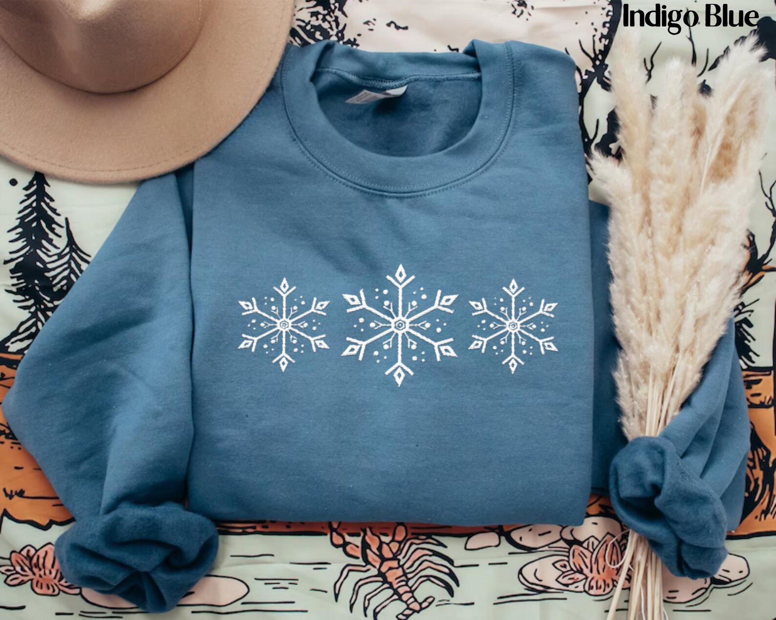 Embroidered Christmas Snowflake Sweatshirt Christmas Shirt Cute Winter ...