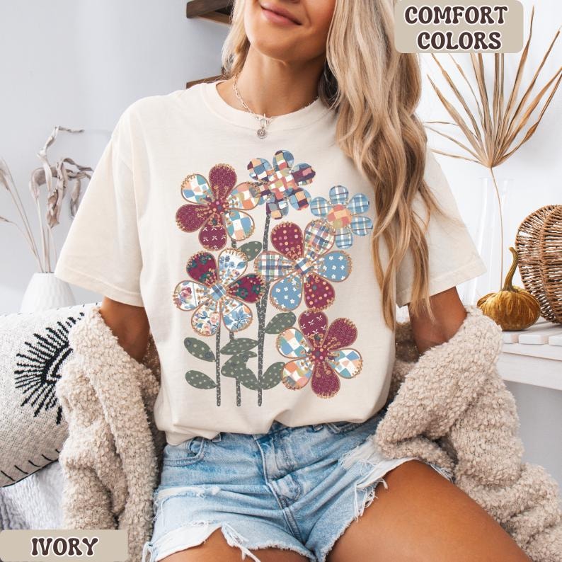 Vintage Floral Comfort Colors Shirt, Patchwork Flower Graphic Tee ...
