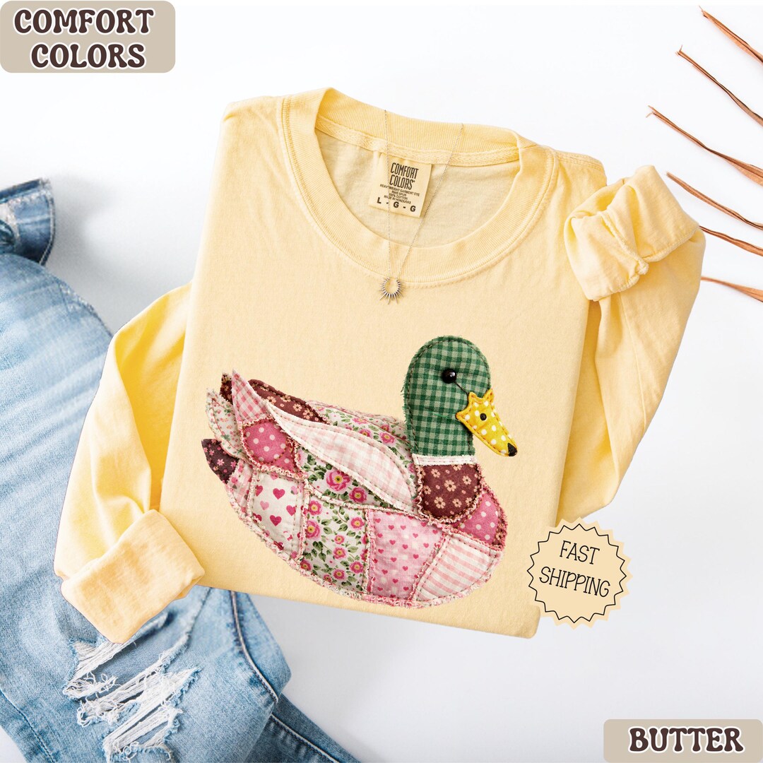 Patchwork Duck Shirt, Spring Cottagecore Graphic Tee for Women, Vintage ...