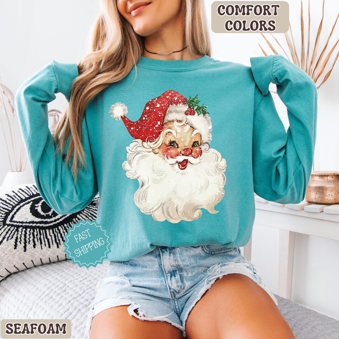 Retro Santa Long Sleeve Shirt, Christmas Comfort Colors Holiday Tee ...