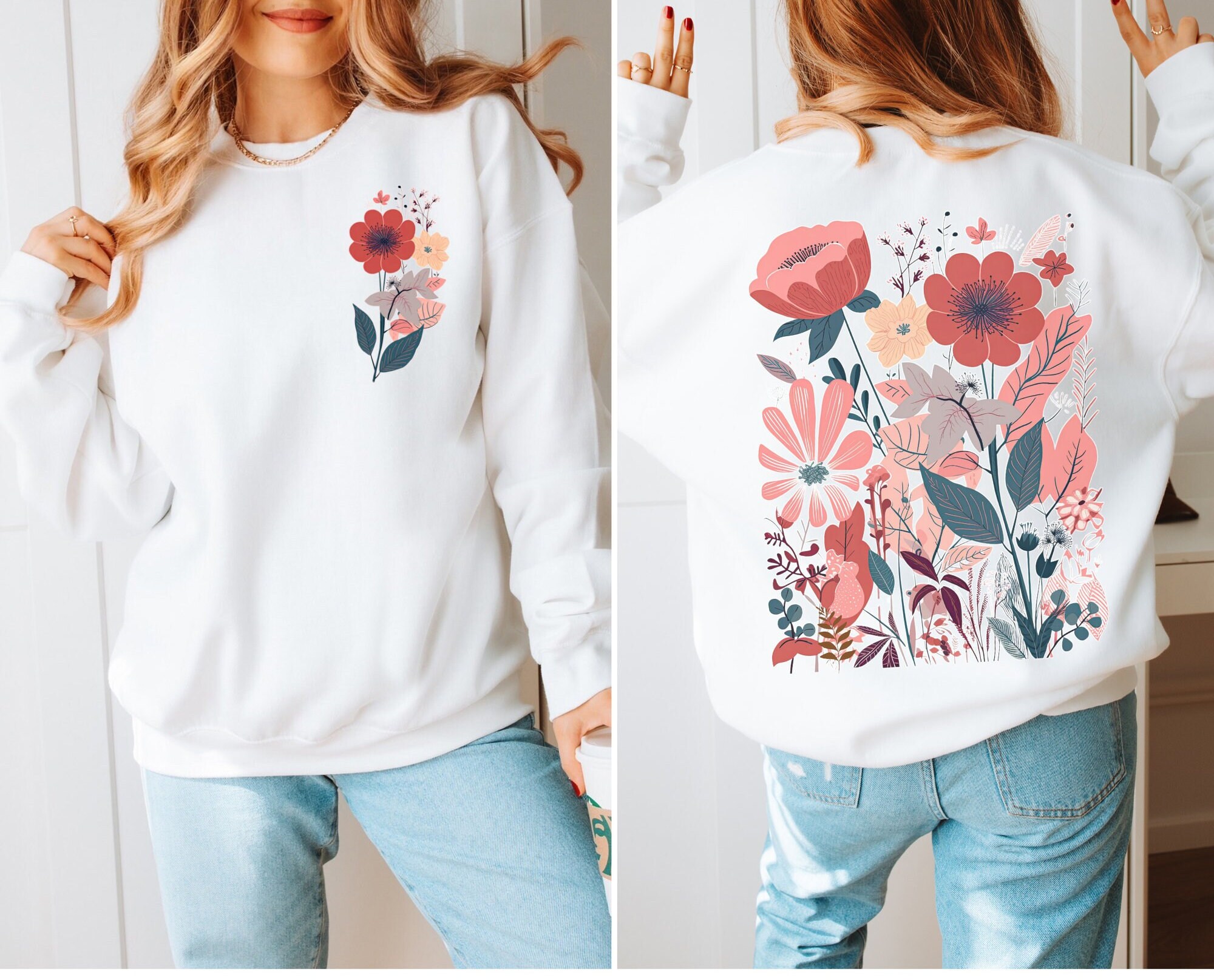 Boho Flower Sweatshirt Wildflower Sweater Women Floral Minimalist ...
