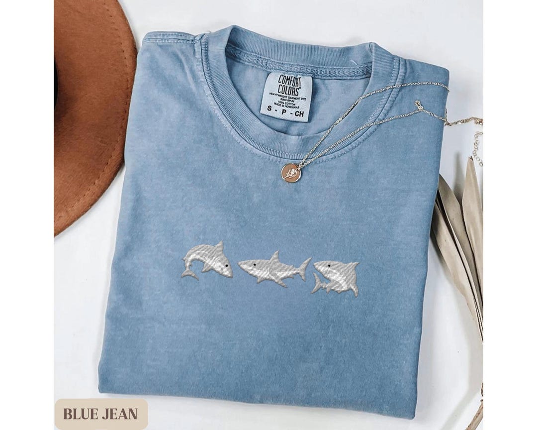 Embroidered Shark Shirt Shark Shirt Embroidered T-shirt Longsleeve ...