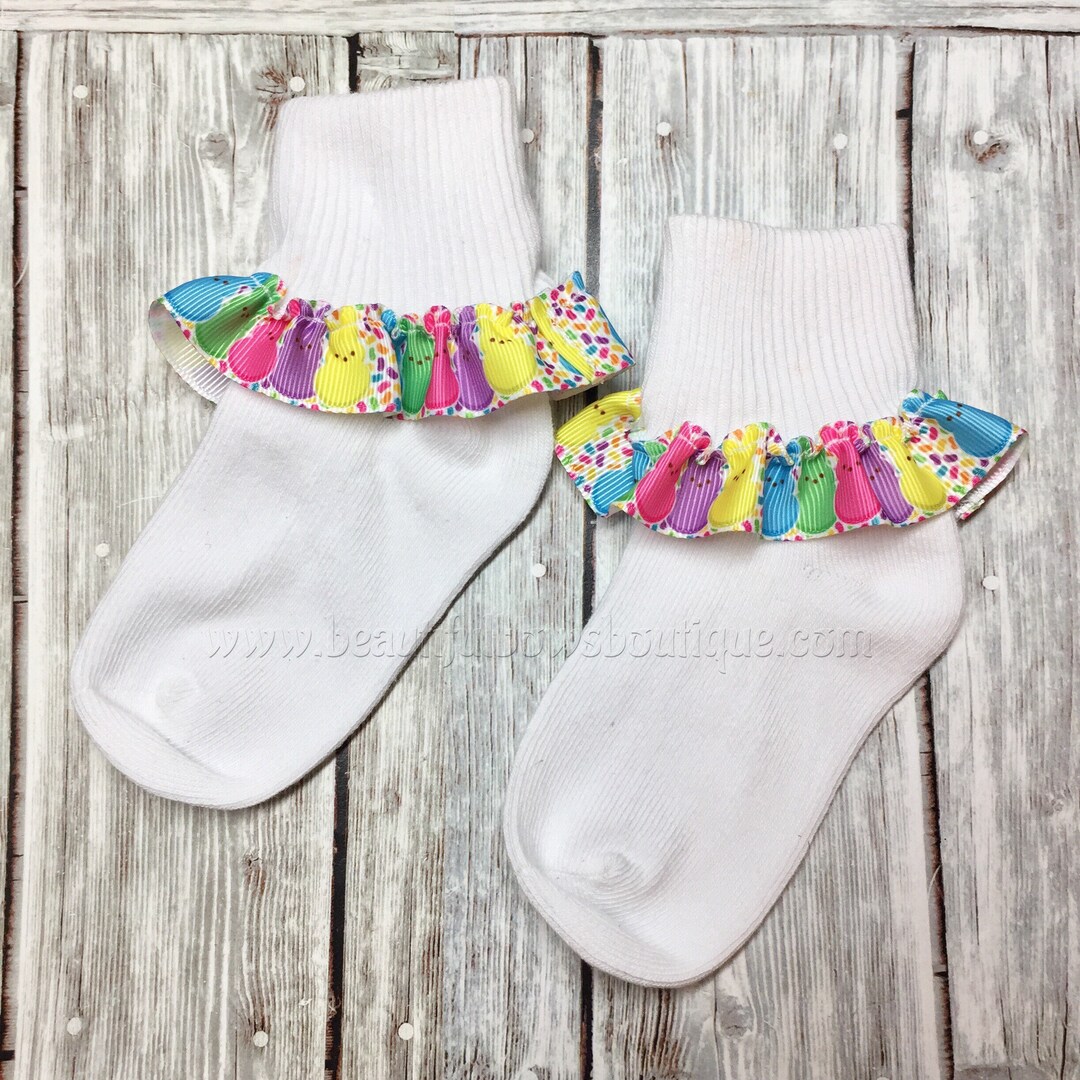 Easter Baby Socks,bunny Ribbon Ruffle Socks,peeps Baby Socks,frilly ...