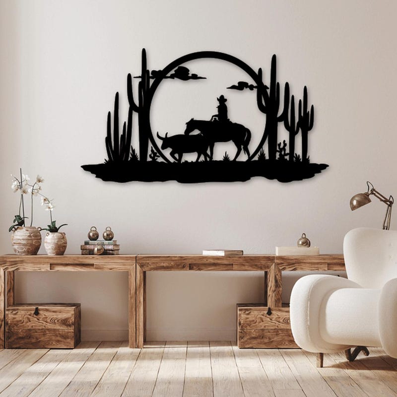 Cowboy Desert Wall Art - Etsy