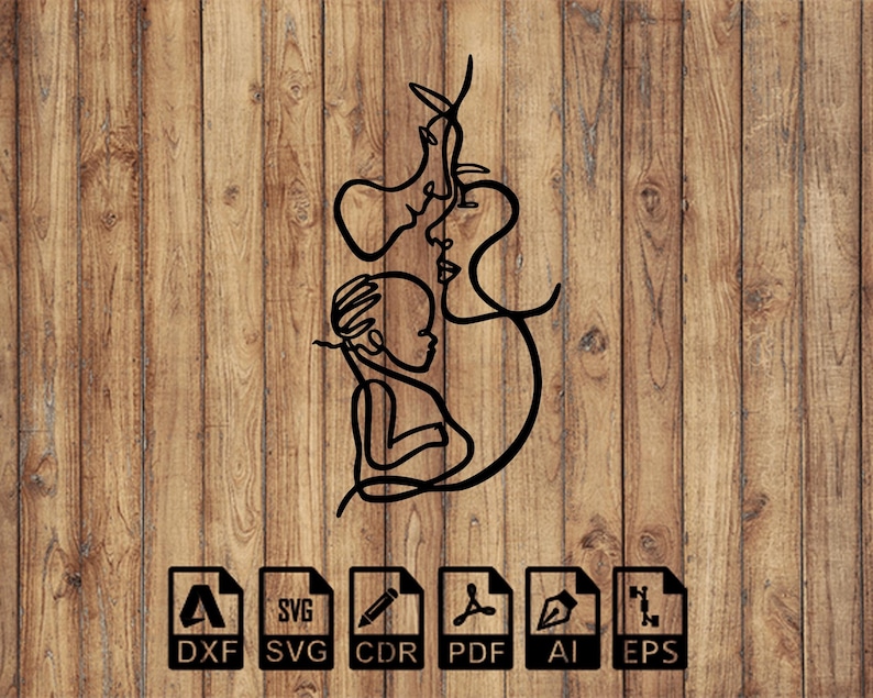 Mother Child Line Art SVG: Laser Cut File, Wall Decor (digital Download ...