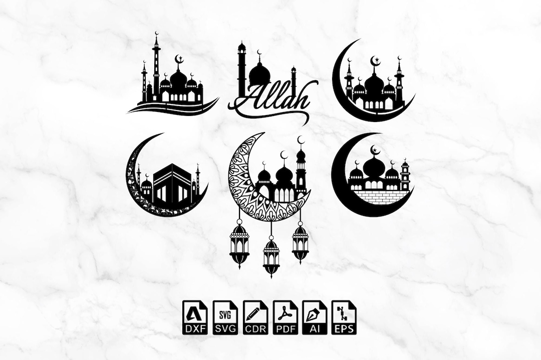 Moon Allah Mosque Islamic Laser Cut SVG DXF Files - Wall Sticker ...
