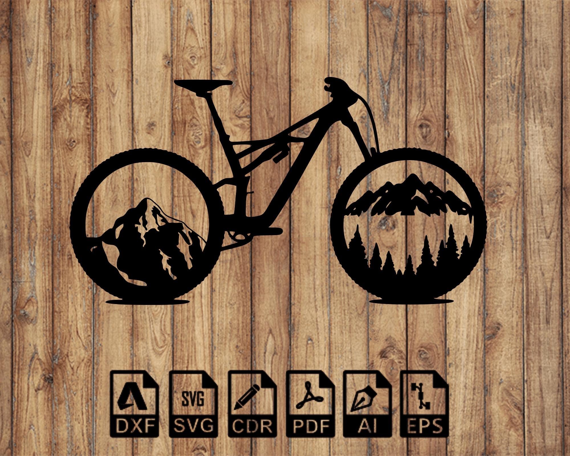 Mountain Bike Laser Cut SVG DXF Files - Cyclist Wall Sticker, Engraving ...