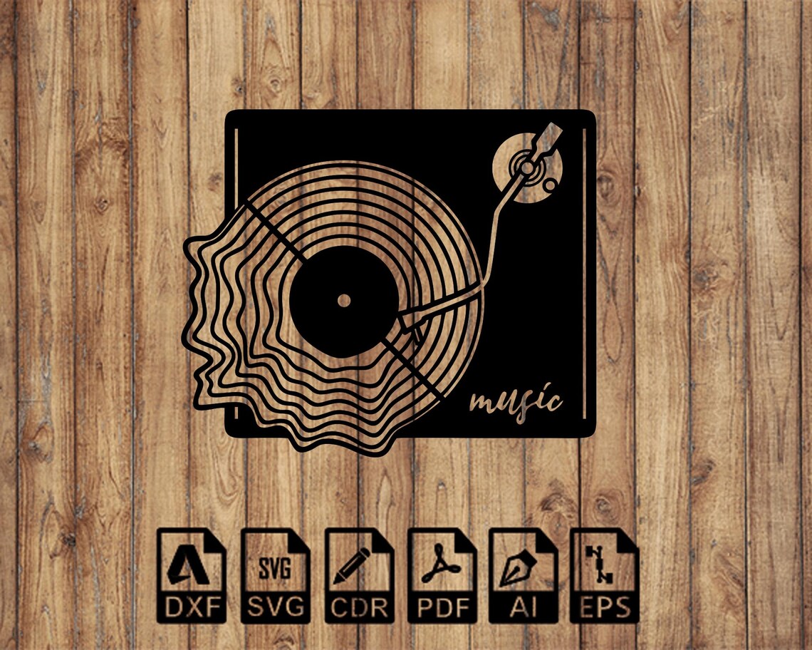 Vinyl Record Music Laser Cut SVG DXF Files - Wall Sticker, Engraving ...
