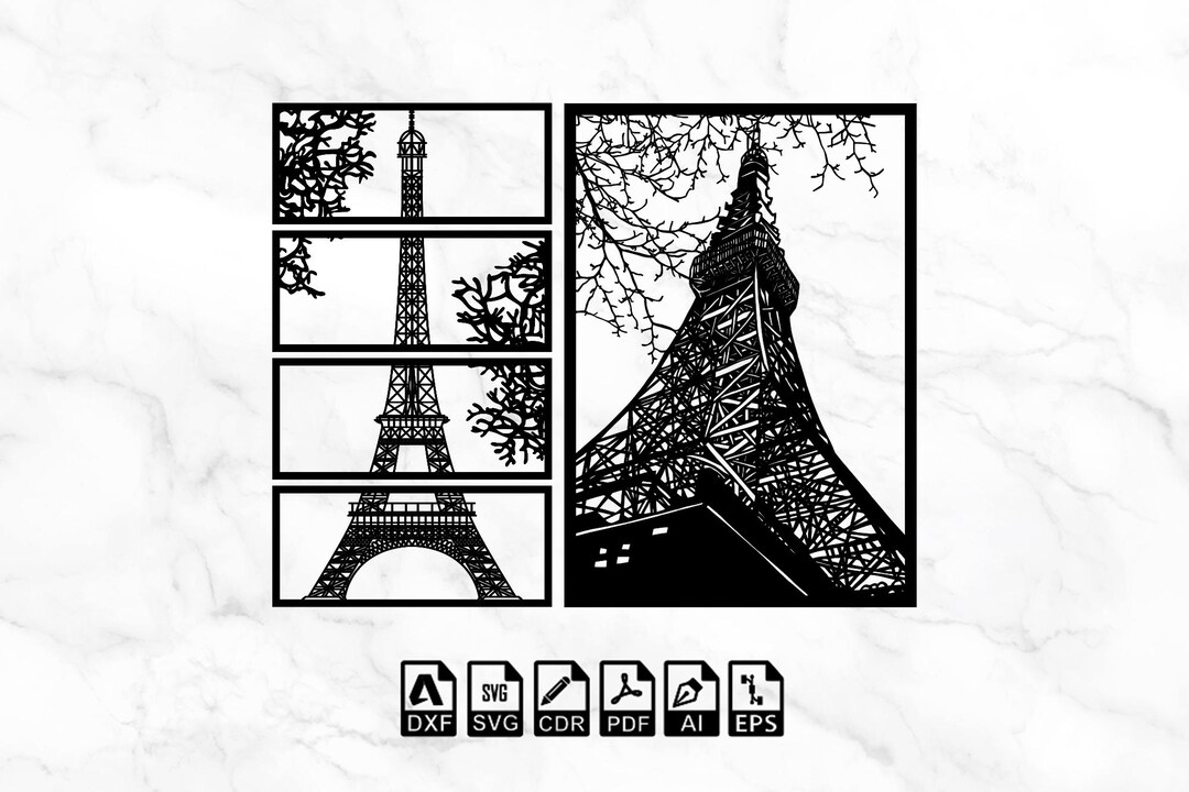 Eiffel Tower Laser Cut SVG DXF Files - Wall Sticker, Engraving ...