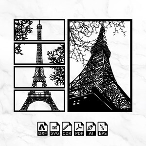 Eiffel Tower Laser Cut SVG DXF Files - Wall Sticker, Engraving ...