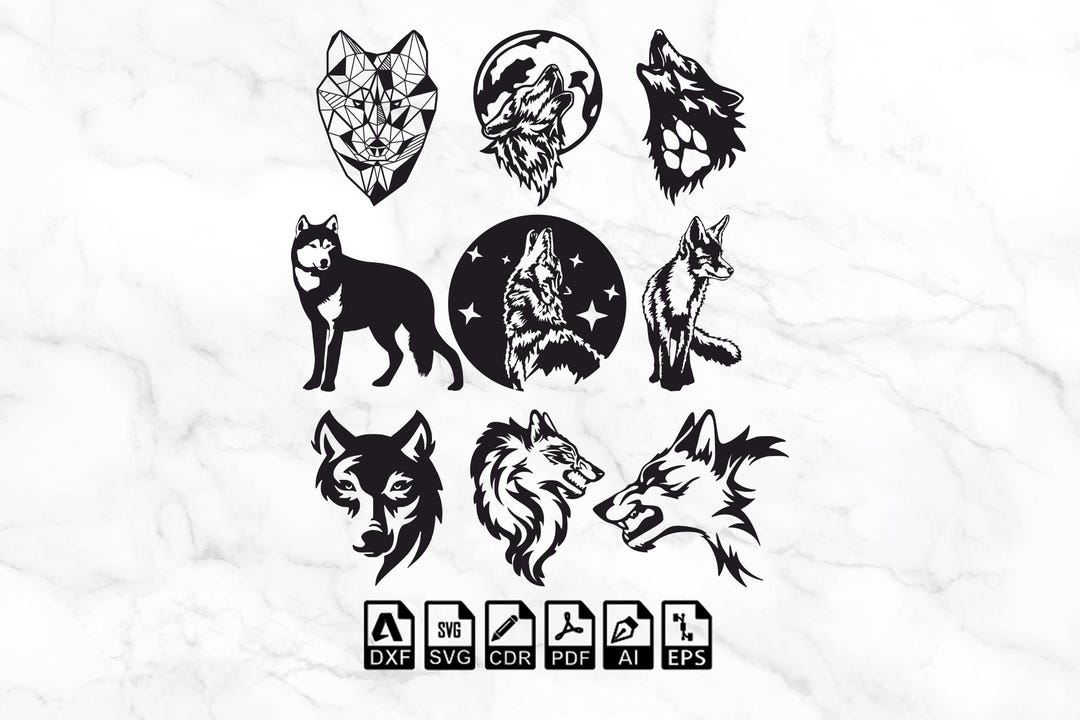 Wolf Laser Cut SVG DXF Files - Wall Sticker, Engraving Decal ...