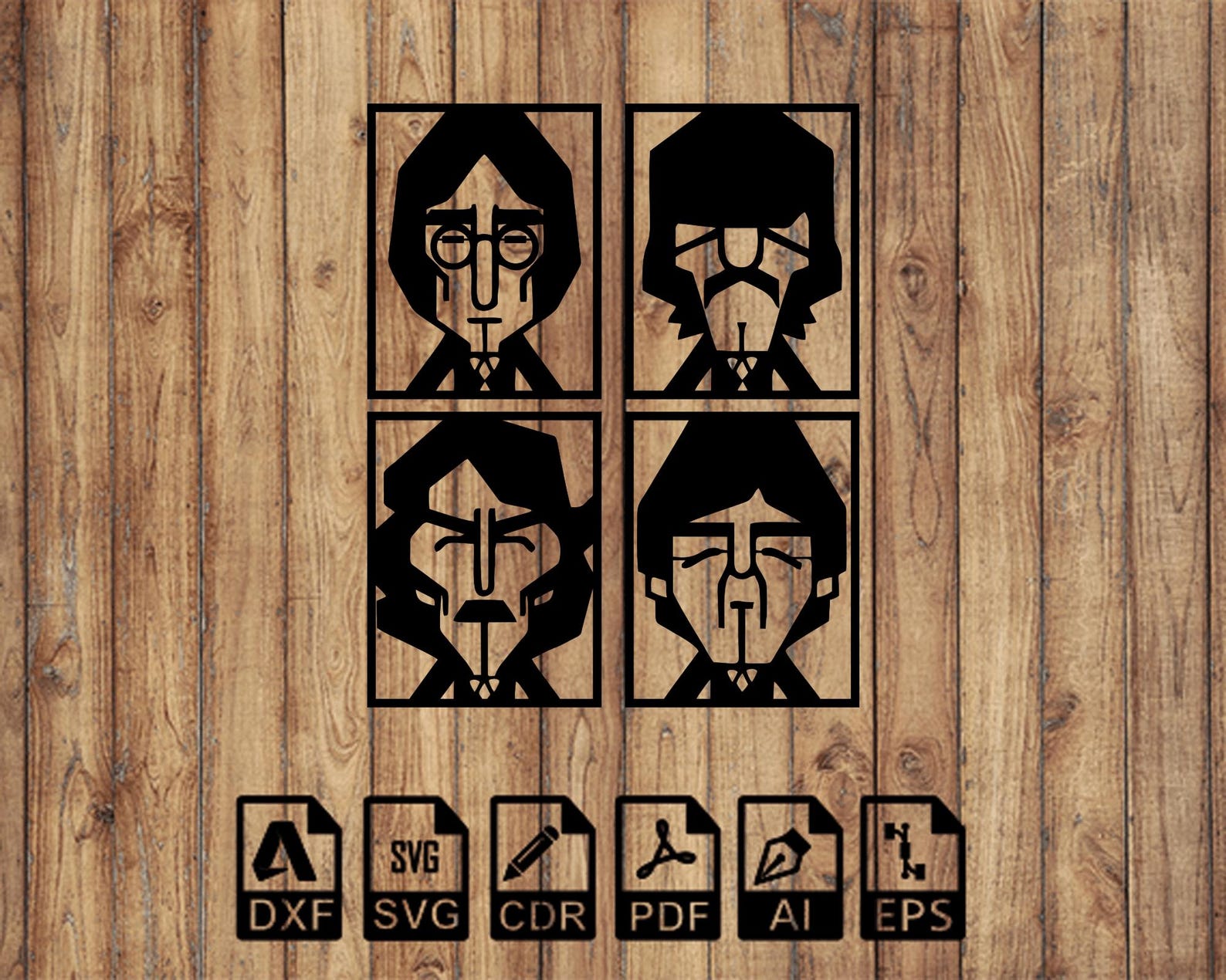 The Beatles Laser Cut SVG DXF Files - Pop Art Wall Sticker, Silhouette ...