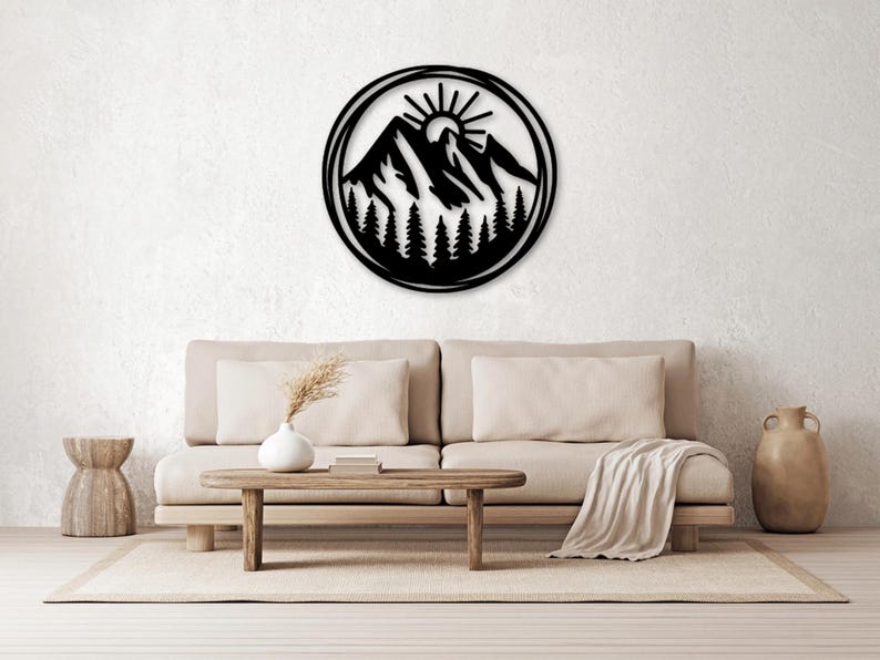 Mountain Sunrise Laser Cut File: Rustic Wall Decor SVG DXF (digital ...