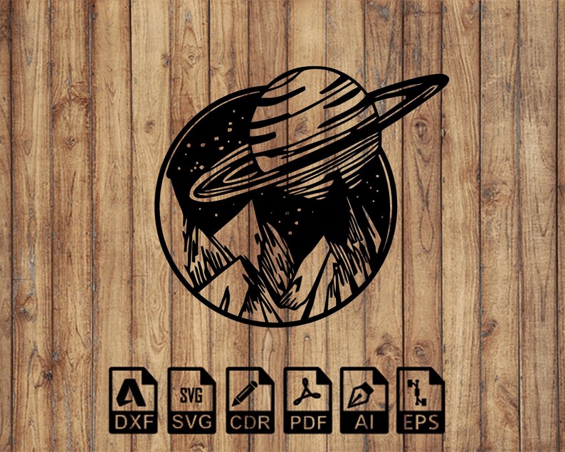 Saturn Planet Mountain Laser Cut SVG DXF Files - Wall Sticker ...