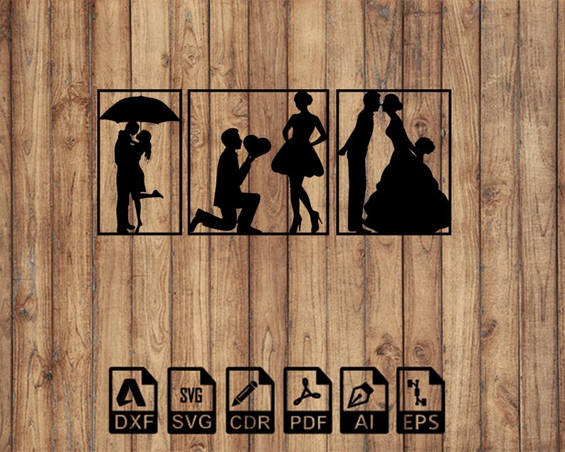 Love Couple Wedding Laser Cut SVG DXF Files Wall Sticker, Engraving ...