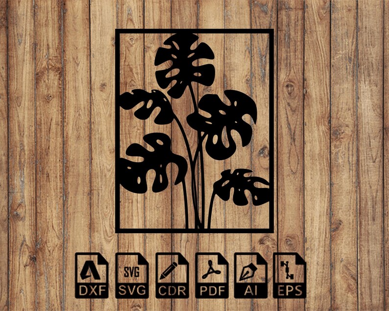Monstera Leaf Laser Cut SVG DXF Files - Wall Sticker, Engraving ...
