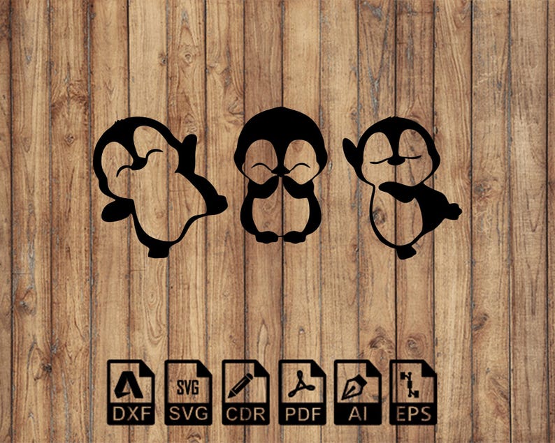 Cute Penguins Laser Cut SVG DXF Files - Wall Sticker, Engraving Decal ...