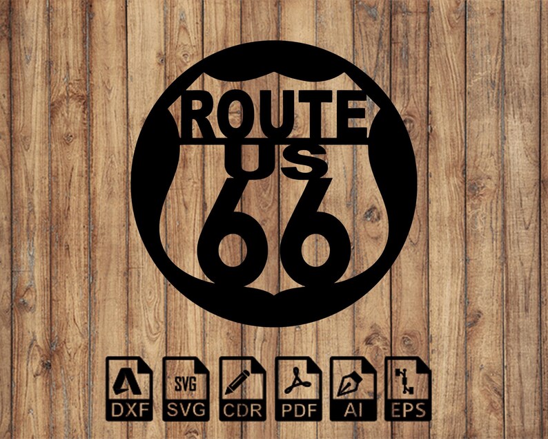 Vintage Route 66 Sign Laser Cut SVG DXF Files - Wall Sticker, Engraving ...