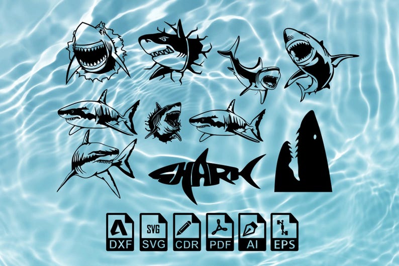 Shark Laser Cut Files: SVG, DXF, CNC Router, Wall Art (digital Download ...