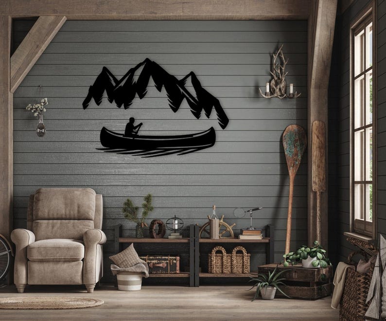 Canoe Mountain Scene Laser Cut File: Outdoor Wall Art (SVG DXF) - Etsy