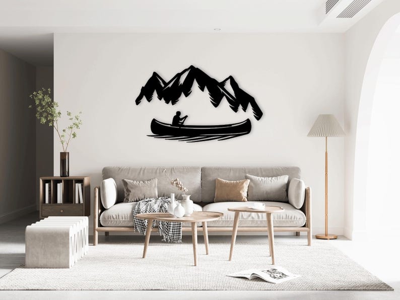 Canoe Mountain Scene Laser Cut File: Outdoor Wall Art (SVG DXF) - Etsy
