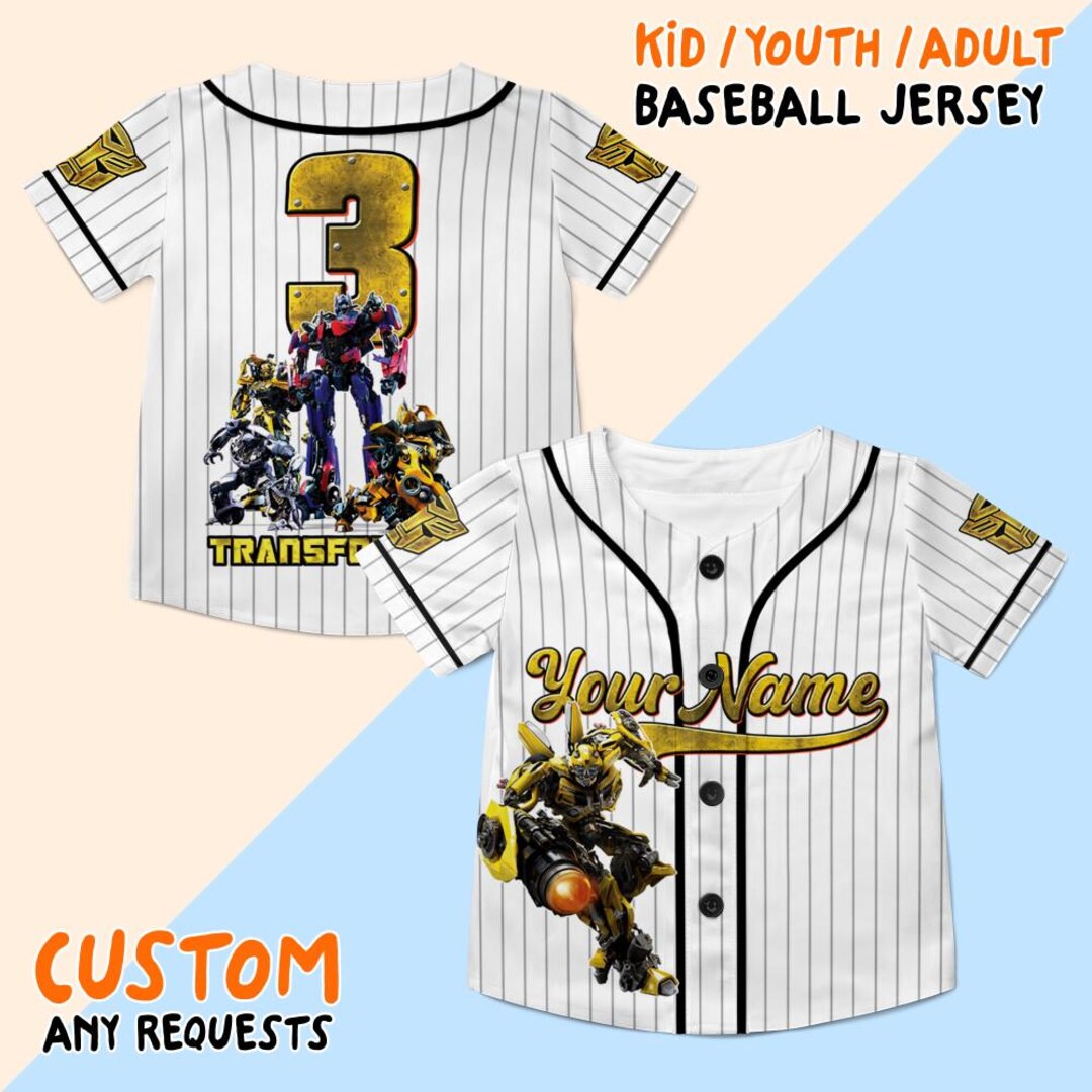 Personalized Transformer Bumblebee White Baseball Jersey, Family ...
