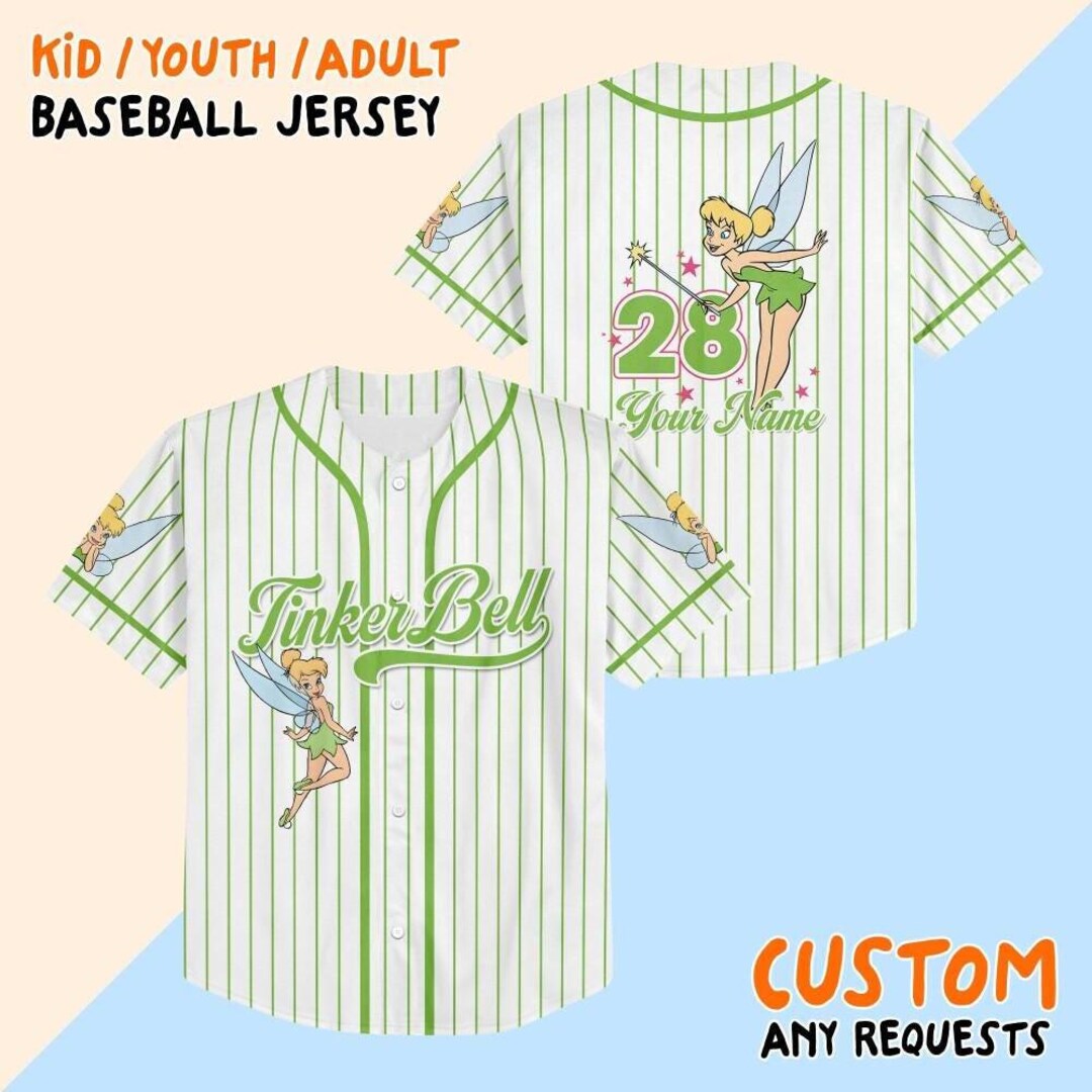 Custom Disney Tinkerbell Simple Stripe, Custom Name Kid Youth Adult ...