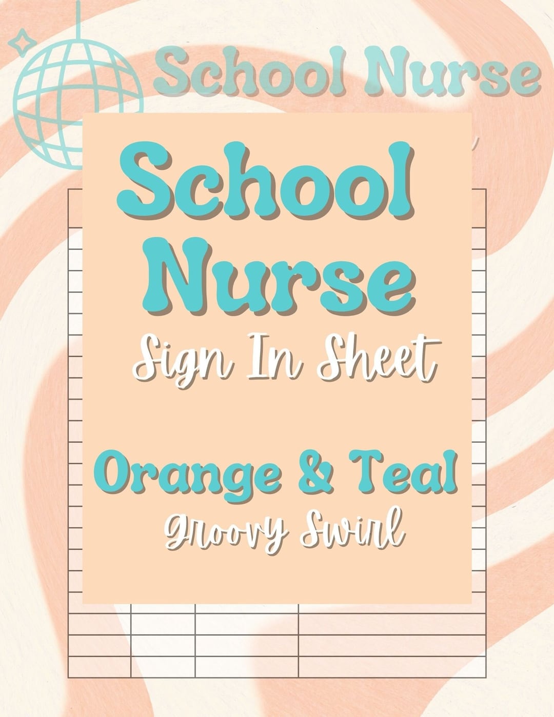 School Nurse Sign in Sheet Orange and Teal Swirl - Etsy