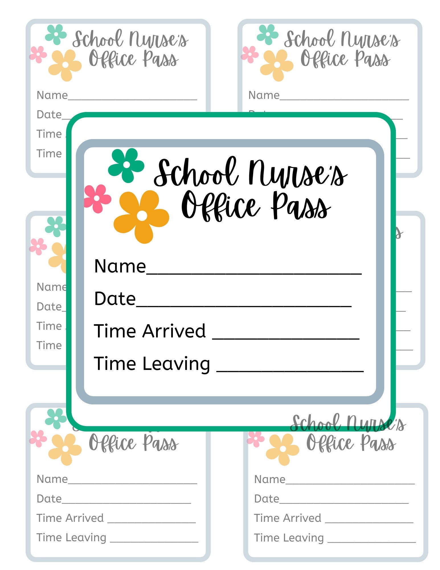 School Nurse's Office Pass W/ Flowers - Etsy