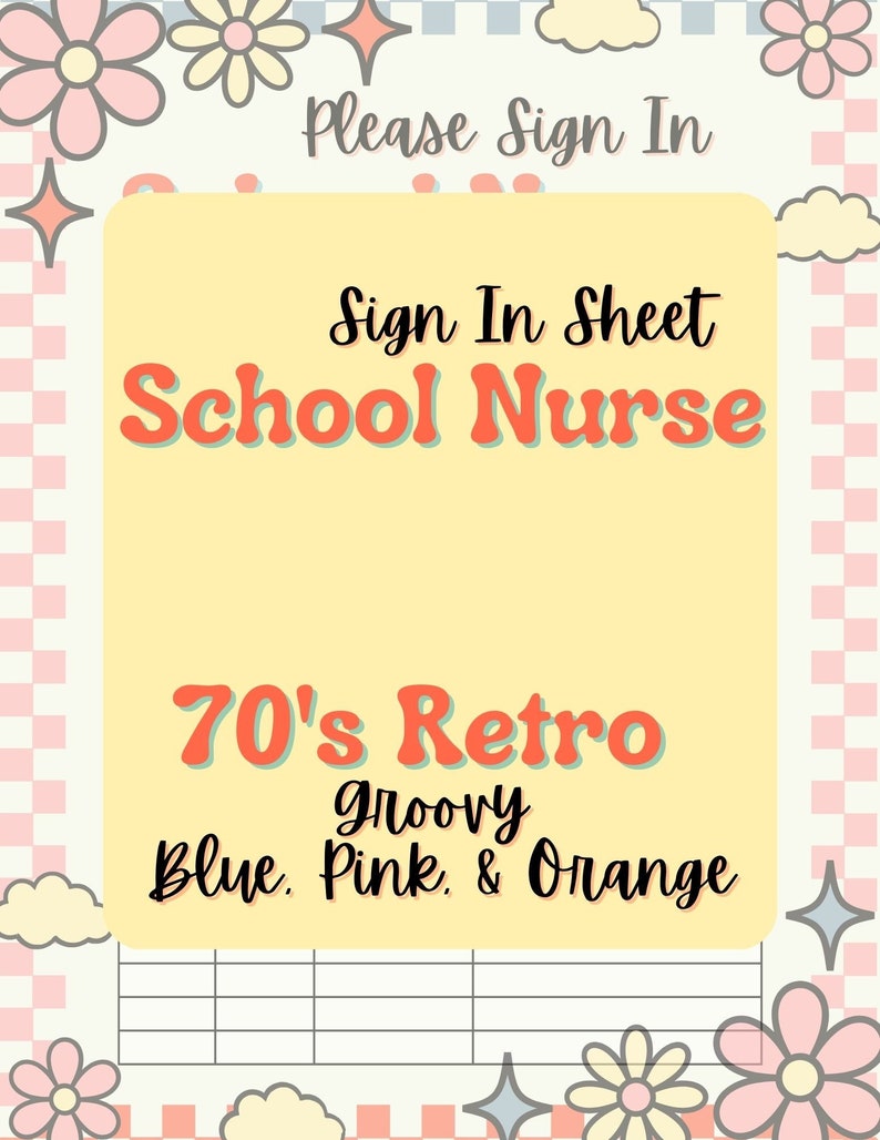 School Nurse Sign in Sheet Retro 70's - Etsy