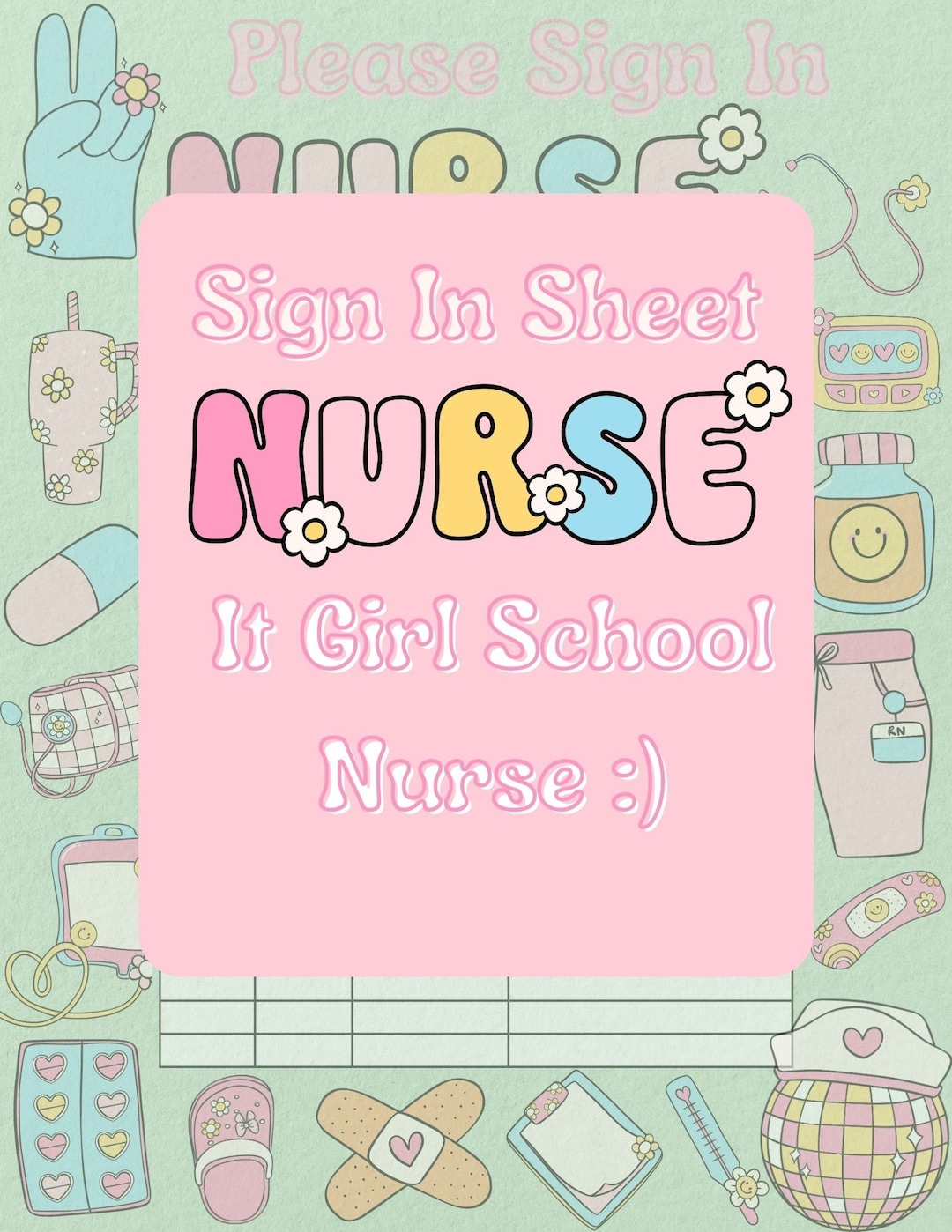 School Nurse Sign in Sheet "it" Girl Nurse - Etsy