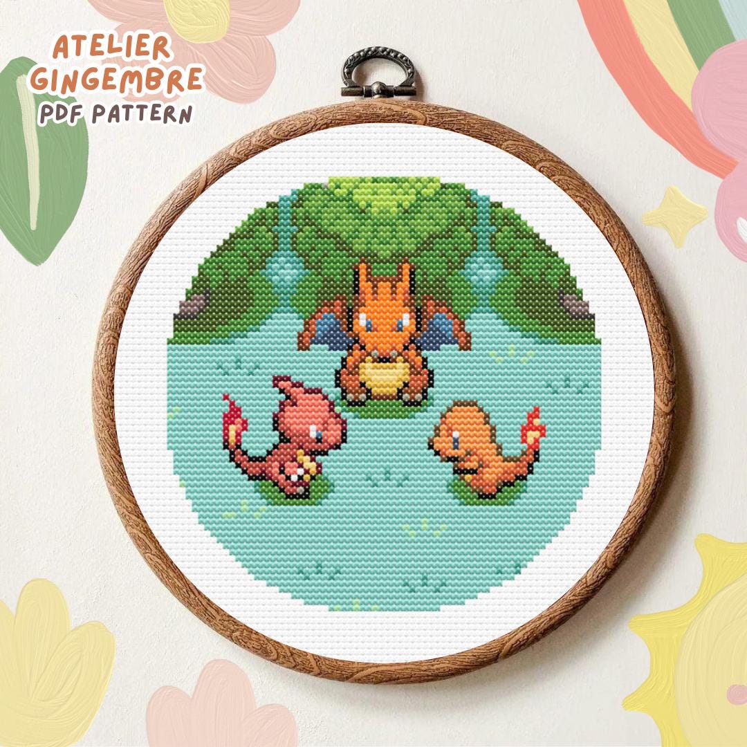 Pokemon Cross Stitch Pattern Starters 1G First Generation FIRE ...