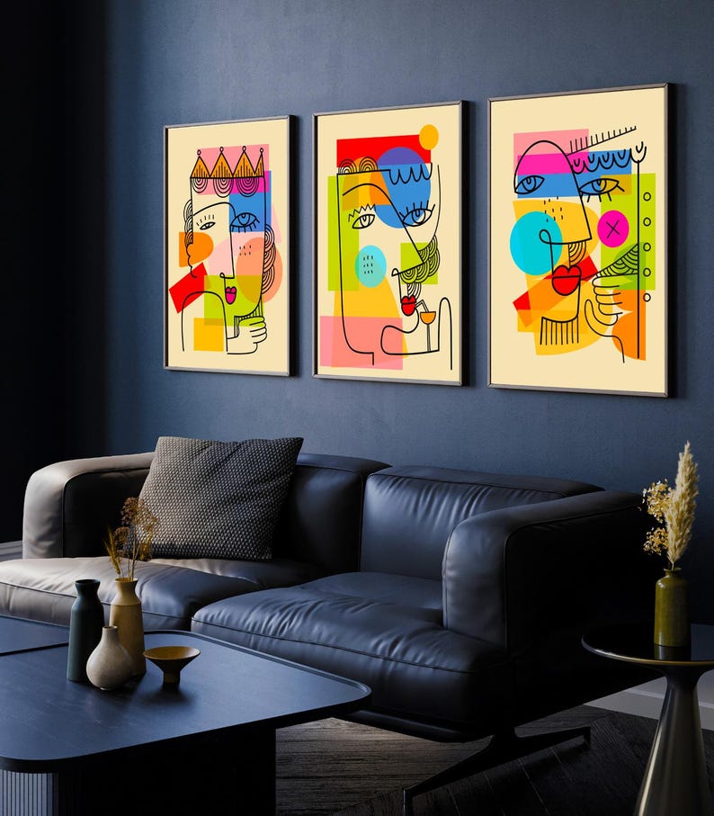 Set of 3 Poster Abstract Face Poster Human Portrait Wall Decor Poster ...