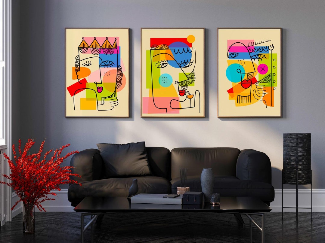 Set of 3 Poster Abstract Face Poster Human Portrait Wall Decor Poster ...