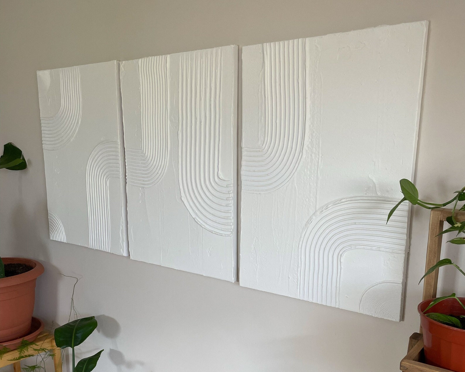 Xlarge Set of 3 Textured Wall Art, Spackle Wall Art, Plaster Wall Art ...