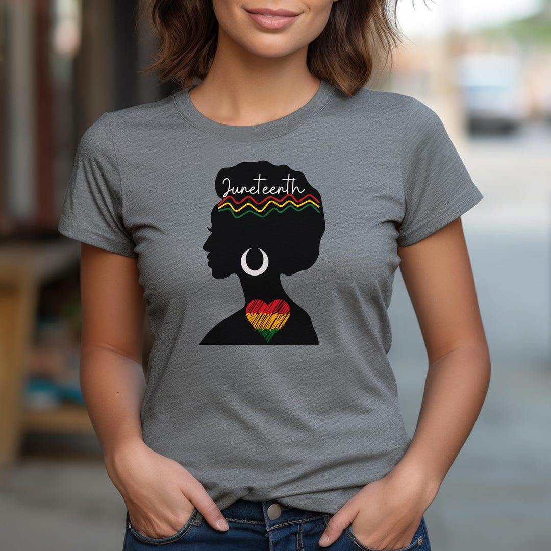 Juneteenth African Woman Silhouette Unisex T-shirt, Red Green Yellow ...