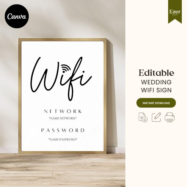 Wifi Sign Design Template | Printable Wifi Sign | Wifi Password Sign ...
