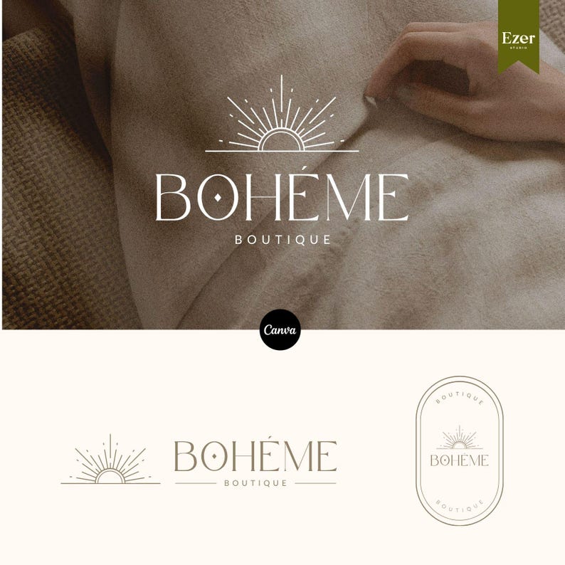 Editable Boho Sun Logo Template | Minimalist Canva Design - Etsy