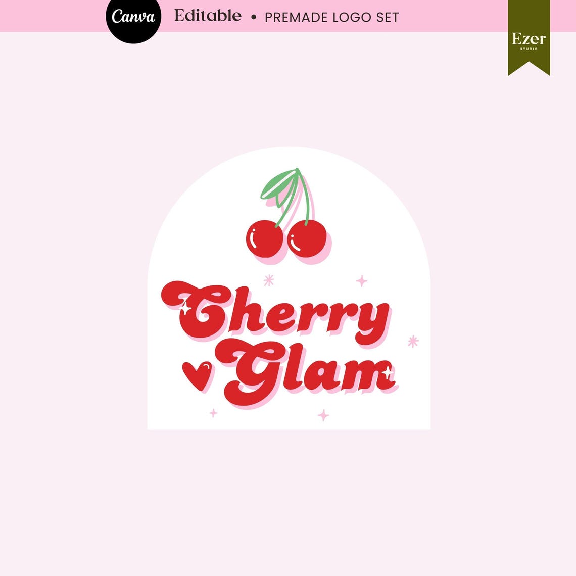 Canva Cherry Logo DIY Template | Editable Retro Logo Design | Pink ...